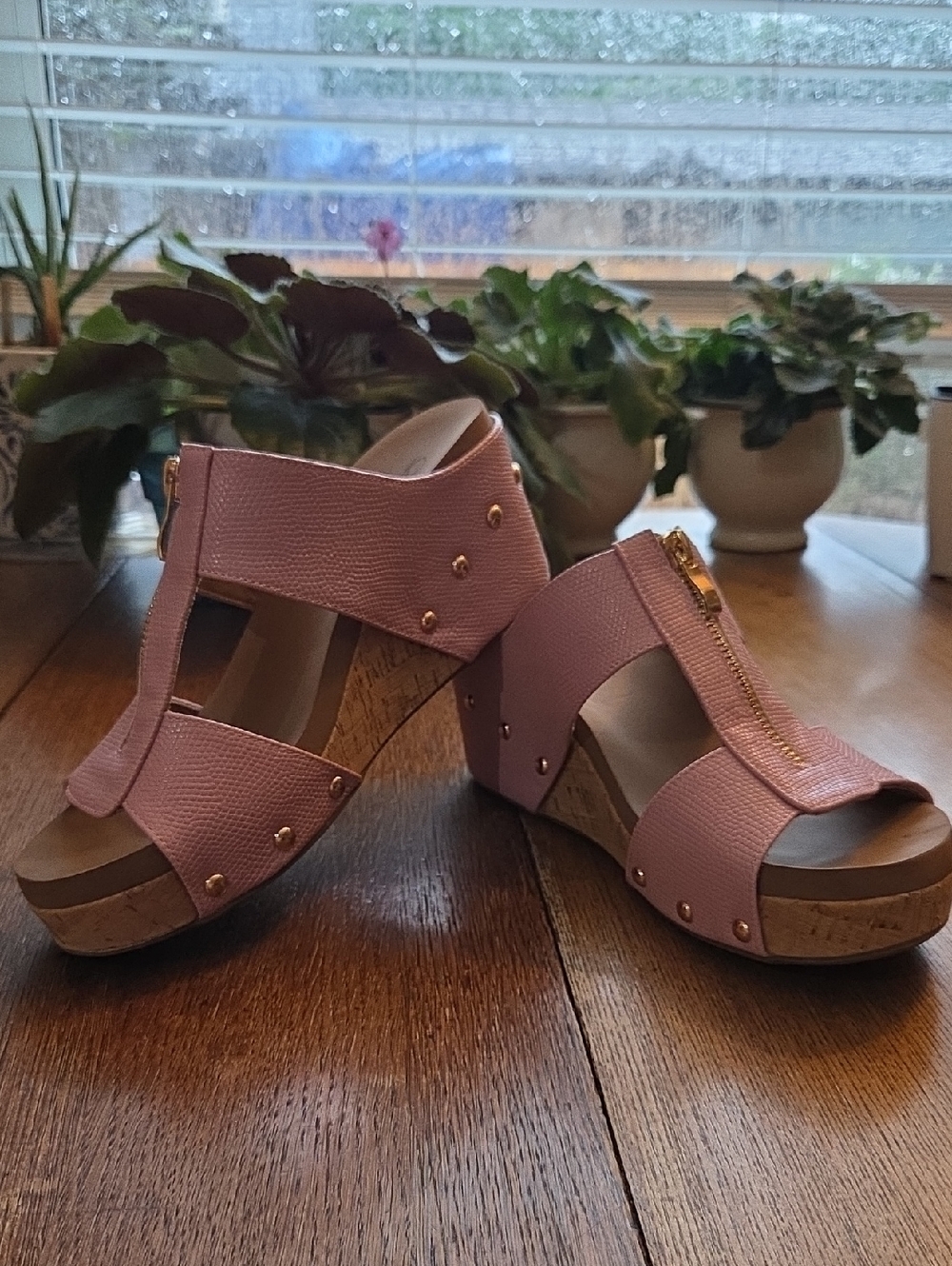 Corkys | Shoes | Corkys Blush Pink Studded Cork Wedge Sandals | Poshmark